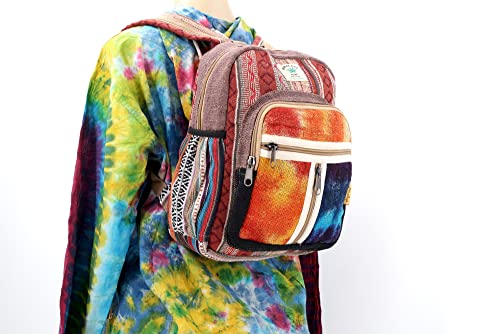 Unique Tie-dye Mini Hemp Backpack Small Back Pack Boho Backpack 100% Himalaya Hemp| 100% VEGAN | Handmade with Love. (Brown)