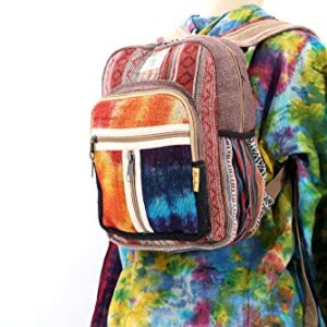 Unique Tie-dye Mini Hemp Backpack Small Back Pack Boho Backpack 100% Himalaya Hemp| 100% VEGAN | Handmade with Love. (Brown)