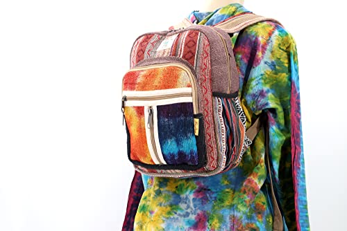 Unique Tie-dye Mini Hemp Backpack Small Back Pack Boho Backpack 100% Himalaya Hemp| 100% VEGAN | Handmade with Love. (Brown)