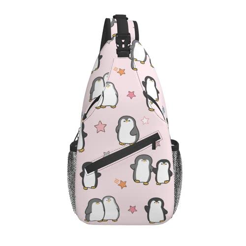 Penguin Pink Sling Bag Crossbody Shoulder Bag Backpack Adjustable Strap Chest Bag Lightweight Fashion Casual Daypack For Women Men Travel Hiking Sports Gym