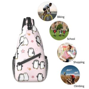 Penguin Pink Sling Bag Crossbody Shoulder Bag Backpack Adjustable Strap Chest Bag Lightweight Fashion Casual Daypack For Women Men Travel Hiking Sports Gym