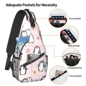 Penguin Pink Sling Bag Crossbody Shoulder Bag Backpack Adjustable Strap Chest Bag Lightweight Fashion Casual Daypack For Women Men Travel Hiking Sports Gym