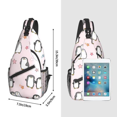 Penguin Pink Sling Bag Crossbody Shoulder Bag Backpack Adjustable Strap Chest Bag Lightweight Fashion Casual Daypack For Women Men Travel Hiking Sports Gym