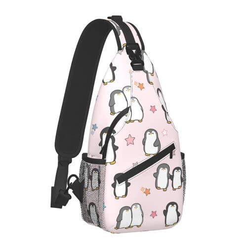 Penguin Pink Sling Bag Crossbody Shoulder Bag Backpack Adjustable Strap Chest Bag Lightweight Fashion Casual Daypack For Women Men Travel Hiking Sports Gym