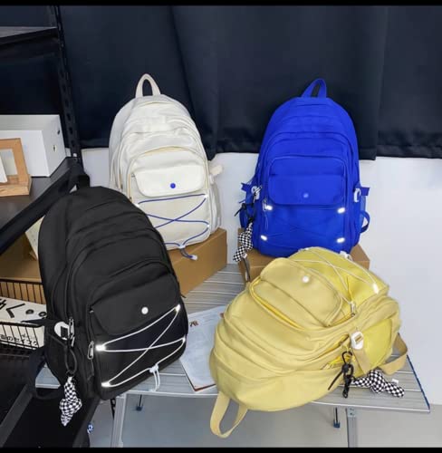 Indie Backpack School Japanese Asthetic Backpack INS Travel Bag Monochrome Backpack with Cute Pendant (yellow)