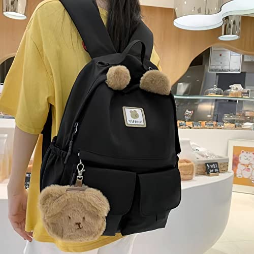 LaurelTree Kawaii Aesthetic Cute Backpack with Accessories Laptop Backpack Daypack Rucksack Travel Commuter Bag School College Office Adults Students Teens Girls Boys Women (Black)