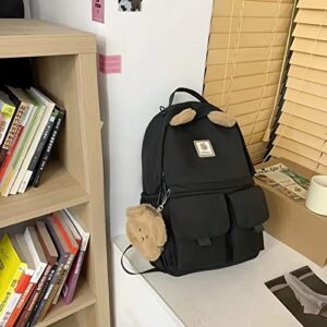 LaurelTree Kawaii Aesthetic Cute Backpack with Accessories Laptop Backpack Daypack Rucksack Travel Commuter Bag School College Office Adults Students Teens Girls Boys Women (Black)