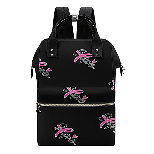 FunnyStar Hope Breast Cancer Awareness Women Laptop Backpack Travel Nurse Shoulder Bag Casual Mommy Daypack Black-style 0ne size