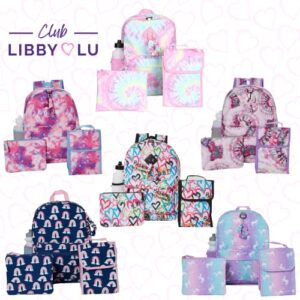 CLUB LIBBY LU Rainbow Backpack Set for Girls, 16 inch, 6 Pieces - Includes Foldable Lunch Bag, Water Bottle, Scrunchie, & Pencil Case