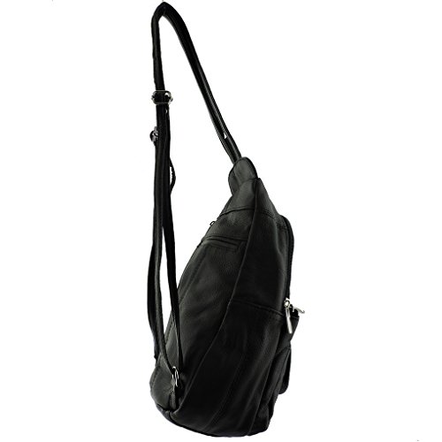 Silver Fever Leather Backpack Medium Size Top Entry (Black)