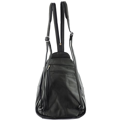 Silver Fever Leather Backpack Medium Size Top Entry (Black)