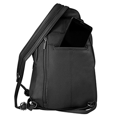 Silver Fever Leather Backpack Medium Size Top Entry (Black)