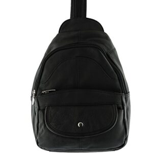 Silver Fever Leather Backpack Medium Size Top Entry (Black)