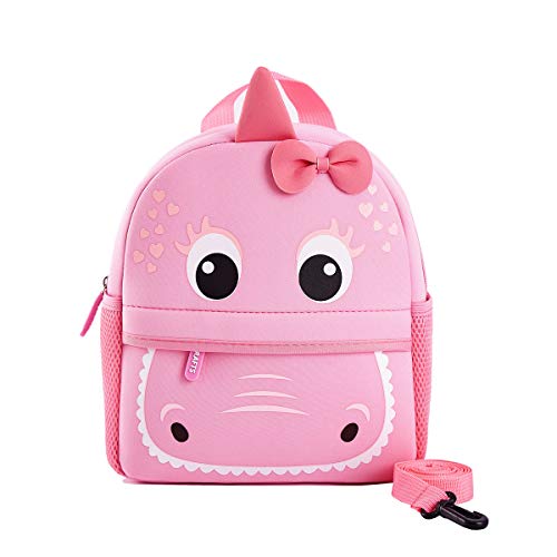 KK CRAFTS Preschool Toddler Backpack with Leash, 3D Cute Cartoon Neoprene Animal Schoolbag for Kids Boys Girls（Pink Dinosaur）