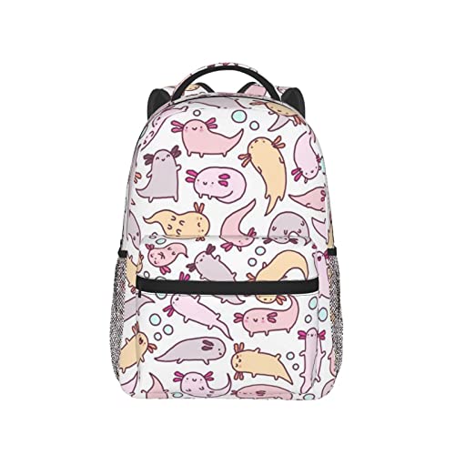 RIUARA Cute Cartoon Axolotl Backpack Bookbags for Adult&Teeens Shoulder School Bags for School Office Travel