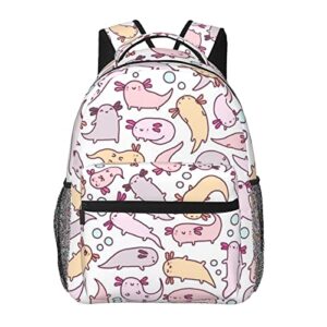 riuara cute cartoon axolotl backpack bookbags for adult&teeens shoulder school bags for school office travel