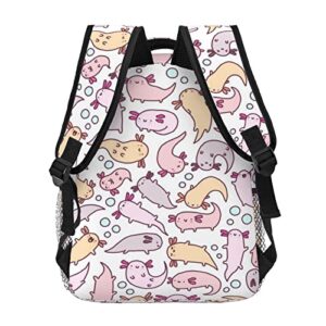 RIUARA Cute Cartoon Axolotl Backpack Bookbags for Adult&Teeens Shoulder School Bags for School Office Travel