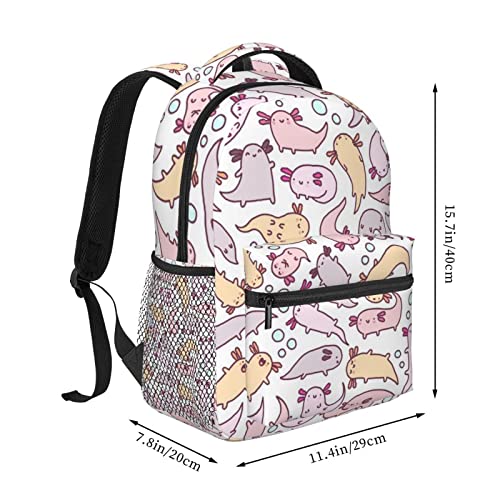 RIUARA Cute Cartoon Axolotl Backpack Bookbags for Adult&Teeens Shoulder School Bags for School Office Travel