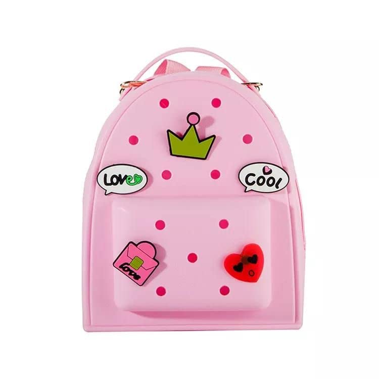 Pop N Shop Kids Silicone Jelly Clog Backpack With Charms - Gift For Boys and Girls Lightweight Fashionable Trendy (Pink)