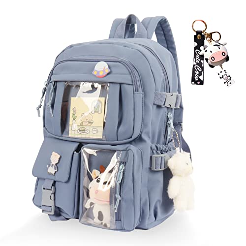 Kawaii Backpack, Cute Aesthetic Backpacks for Teen Girls, Large Capacity Kawaii Laptop Backpack with Cute Pin Pendant Accessories Travel Bag