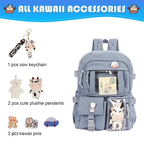 Kawaii Backpack, Cute Aesthetic Backpacks for Teen Girls, Large Capacity Kawaii Laptop Backpack with Cute Pin Pendant Accessories Travel Bag