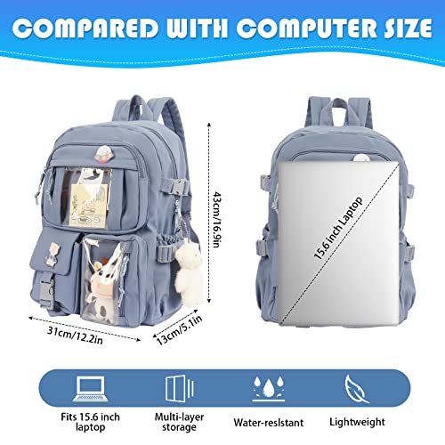 Kawaii Backpack, Cute Aesthetic Backpacks for Teen Girls, Large Capacity Kawaii Laptop Backpack with Cute Pin Pendant Accessories Travel Bag