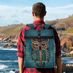 ALAZA Green Owl Print Patrick Boho Ethnic Large Laptop Backpack Purse for Women Men Waterproof Anti Theft Roll Top Backpack, 13 - 17.3 inch