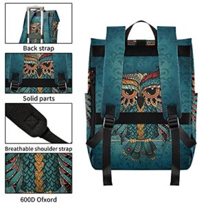 ALAZA Green Owl Print Patrick Boho Ethnic Large Laptop Backpack Purse for Women Men Waterproof Anti Theft Roll Top Backpack, 13 - 17.3 inch