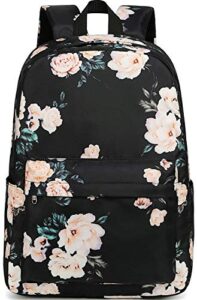 school backpack for teen girls bookbags elementary high school floral laptop bags women travel daypacks (black flower)