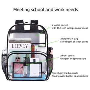 Conworld Large Heavy Duty Clear Backpack, Clear Bookbag Transparent Backpack for School Work Sports, Women Men Large Clear Backpack Black