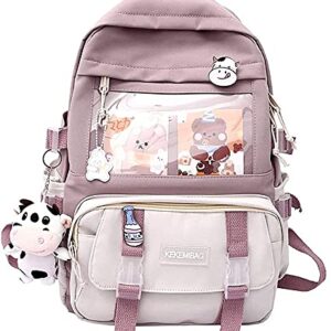 Kawaii Backpack for School Japanese, Aesthetic Backpack for Women Girls Cute Korean Style Bags with with Kawaii Pin and Accessories (Purple)