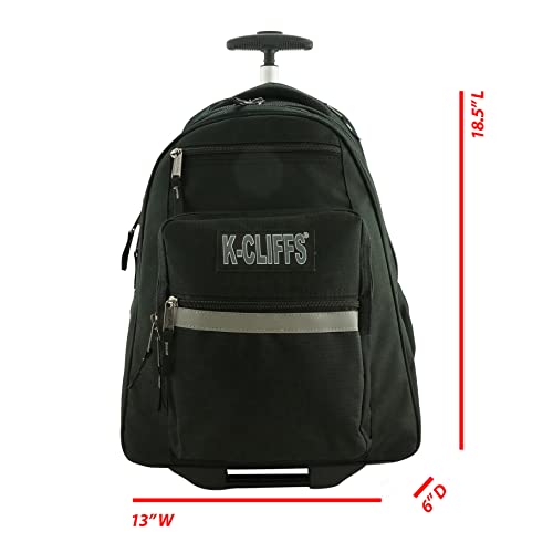 K-Cliffs Heavy Duty Rolling Backpack School Backpacks with Wheels Deluxe Trolley Book Bag Wheeled Daypack Workbag Multiple Pockets Bookbag with Safety Reflective Stripe Red