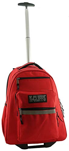 K-Cliffs Heavy Duty Rolling Backpack School Backpacks with Wheels Deluxe Trolley Book Bag Wheeled Daypack Workbag Multiple Pockets Bookbag with Safety Reflective Stripe Red