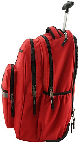 K-Cliffs Heavy Duty Rolling Backpack School Backpacks with Wheels Deluxe Trolley Book Bag Wheeled Daypack Workbag Multiple Pockets Bookbag with Safety Reflective Stripe Red