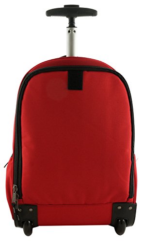 K-Cliffs Heavy Duty Rolling Backpack School Backpacks with Wheels Deluxe Trolley Book Bag Wheeled Daypack Workbag Multiple Pockets Bookbag with Safety Reflective Stripe Red