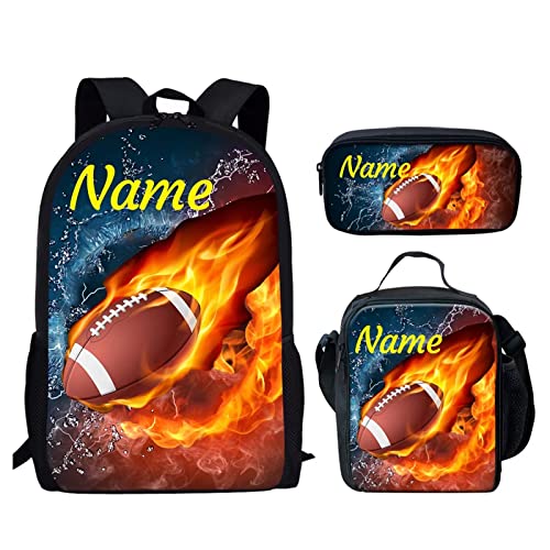 UNICEU Kids Boys Sports Daypack Set with Lunch Bag and Pencil Case, Add Kids Name Customized School Bookbag Supplies Backpack Set