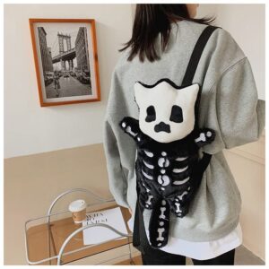 Bestmaple Skeleton Backpacks for Girls Cute Skull Plush Shoulder Bag Cute Demon Animal Halloween