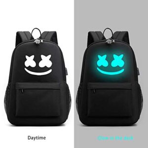 Smile Luminous Backpack with USB Charging Port & Anti-theft Lock & Pencil Case for School, Unisex School Bookbag Daypack Laptop Backpack (Black)