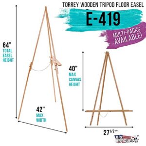 U.S. Art Supply 64" High Torrey Wooden A-Frame Tripod Studio Artist Floor Easel - Adjustable Tray Height, Holds 40" Canvas - Wood Display Holder Stand for Paintings, Drawings, Framed Photos, Signs