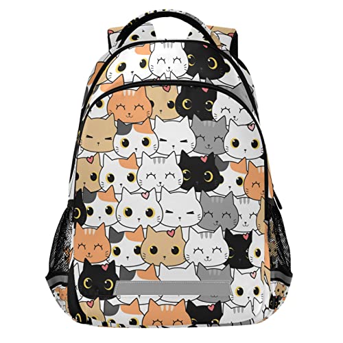 Cute Cat School Backpack for Boys Girls Portable Wide shoulder strap Backpack Lightweight Travel Bag College Casual Daypack with Reflective Strip