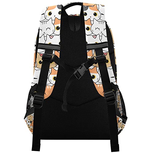 Cute Cat School Backpack for Boys Girls Portable Wide shoulder strap Backpack Lightweight Travel Bag College Casual Daypack with Reflective Strip