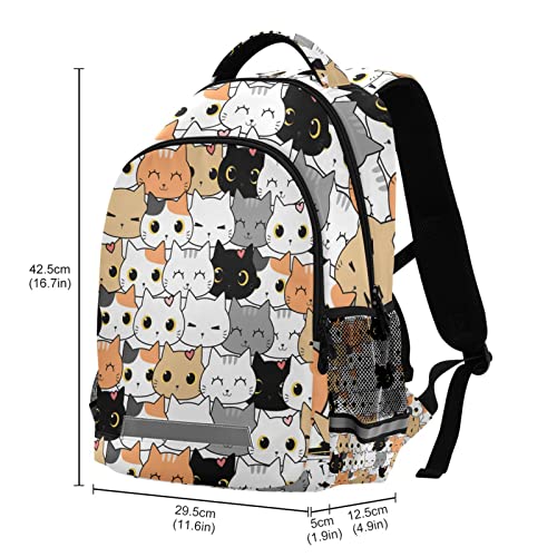 Cute Cat School Backpack for Boys Girls Portable Wide shoulder strap Backpack Lightweight Travel Bag College Casual Daypack with Reflective Strip