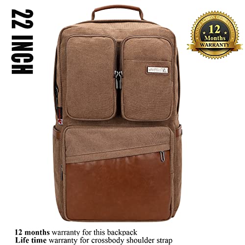 WITZMAN Canvas Backpack with USB Charging Port Large Travel Backpack Luggage Duffel Bag for Airplane Carry On Fit 17 inch Laptop for Men Women (6617 Brown)