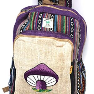 Himalaya Handmade Unique Mushroom Hand Embroidery 100% Himalaya Hemp Backpack Hippie Backpack Festival Backpack Hiking and Laptop Backpack Purple