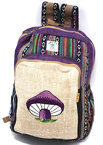 Himalaya Handmade Unique Mushroom Hand Embroidery 100% Himalaya Hemp Backpack Hippie Backpack Festival Backpack Hiking and Laptop Backpack Purple