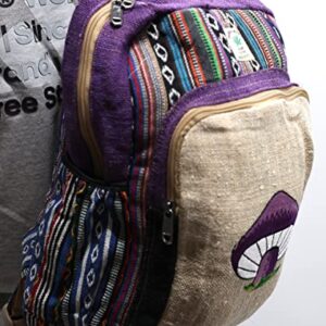 Himalaya Handmade Unique Mushroom Hand Embroidery 100% Himalaya Hemp Backpack Hippie Backpack Festival Backpack Hiking and Laptop Backpack Purple