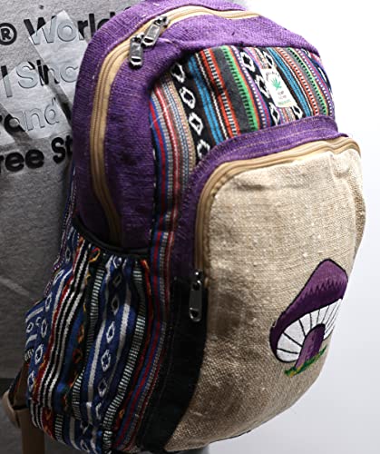 Himalaya Handmade Unique Mushroom Hand Embroidery 100% Himalaya Hemp Backpack Hippie Backpack Festival Backpack Hiking and Laptop Backpack Purple