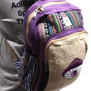 Himalaya Handmade Unique Mushroom Hand Embroidery 100% Himalaya Hemp Backpack Hippie Backpack Festival Backpack Hiking and Laptop Backpack Purple