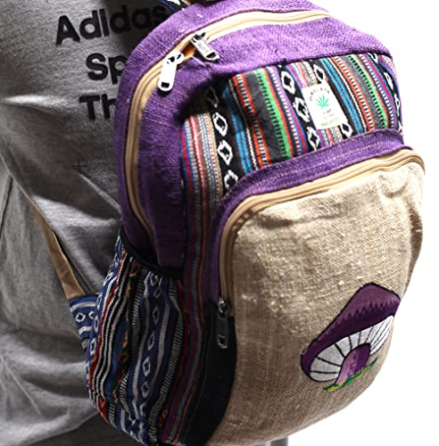 Himalaya Handmade Unique Mushroom Hand Embroidery 100% Himalaya Hemp Backpack Hippie Backpack Festival Backpack Hiking and Laptop Backpack Purple