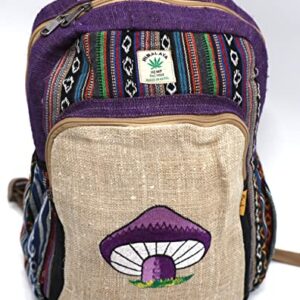 Himalaya Handmade Unique Mushroom Hand Embroidery 100% Himalaya Hemp Backpack Hippie Backpack Festival Backpack Hiking and Laptop Backpack Purple